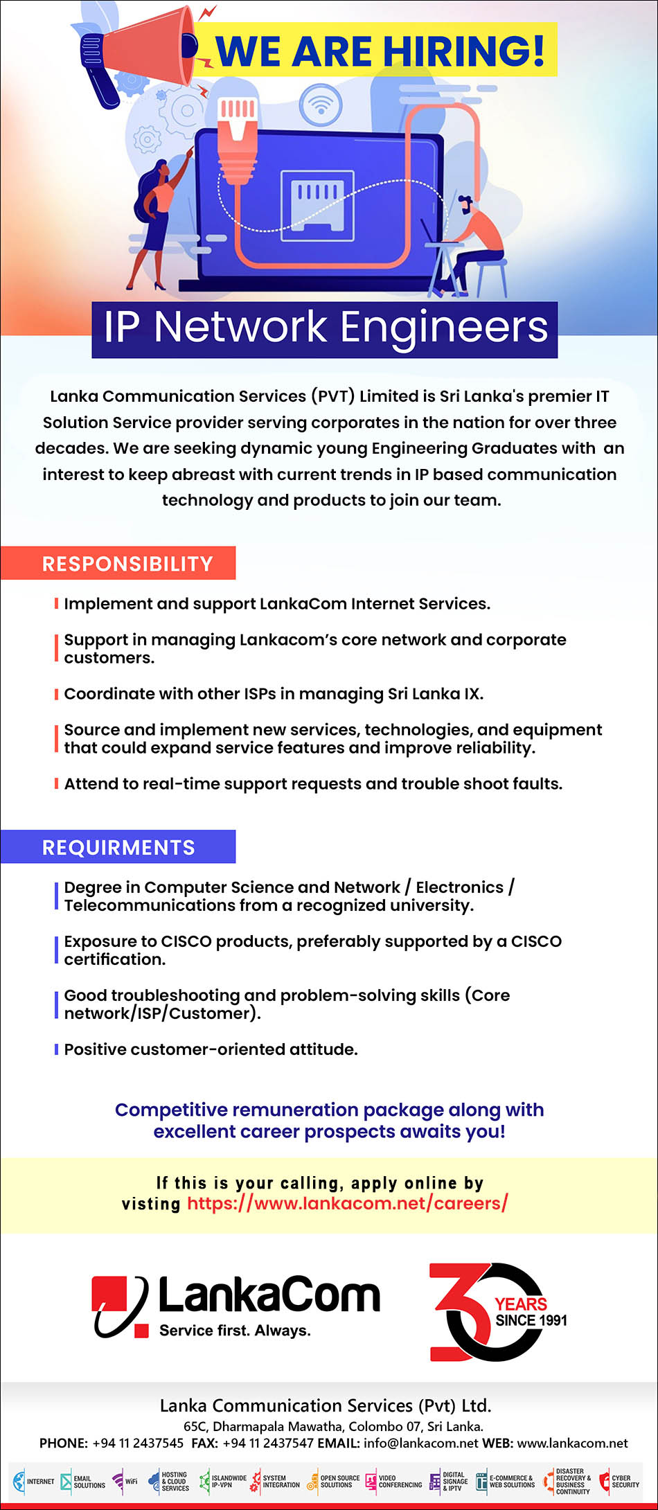 IP Network Engineers - Lankacom Pvt Ltd